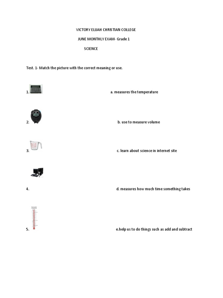 Grade One Science Test | PDF | Liquids | Rain