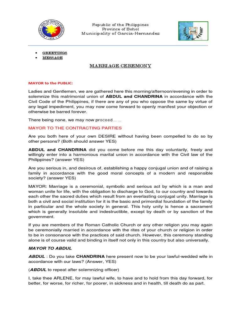 Civil Marriage Ceremony | PDF | Wife | Marriage