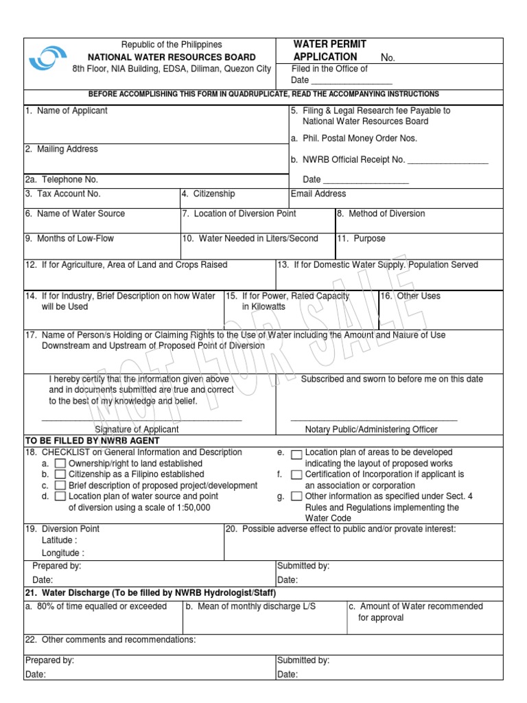 Application for a Water Permit from the Republic of the Philippines ...