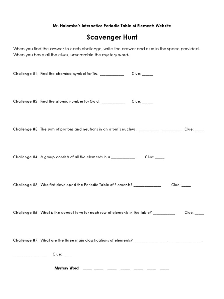 Periodic Table Scavenger Hunt Guide | PDF