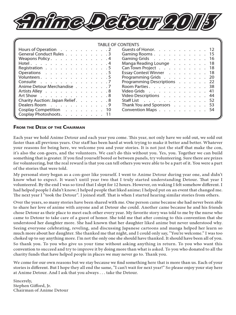2013 Anime Detour Programming Guide | PDF | Cosplay | Animation