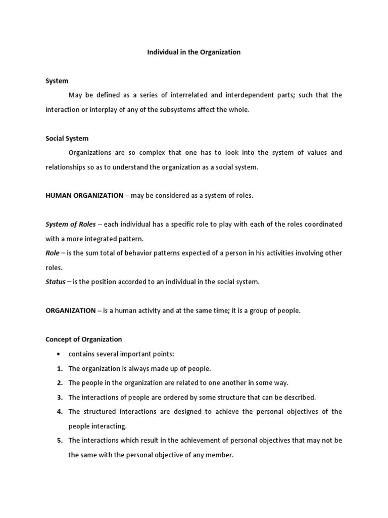 GROUP 4-Individual in The Organization | PDF | System | Organizational ...