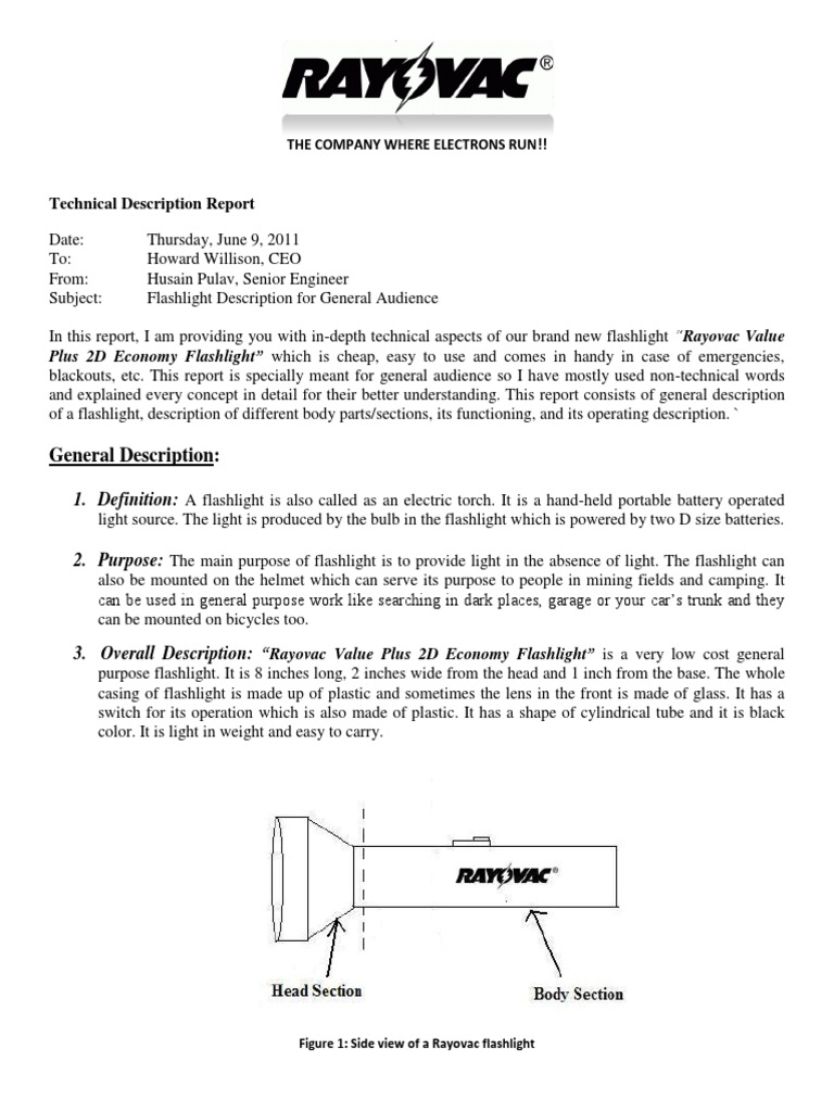 Technical Description Report | PDF | Flashlight | Switch