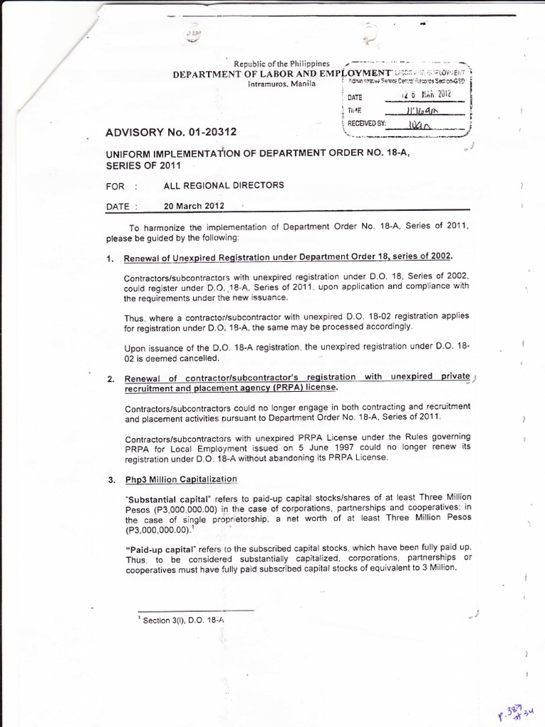 DO 18-A Uniform Implementation | PDF | Sole Proprietorship | Outsourcing