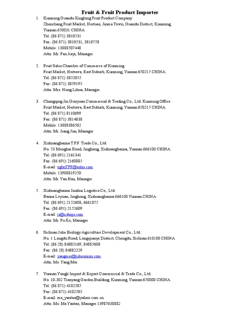 Importers List - China (54004394) | PDF