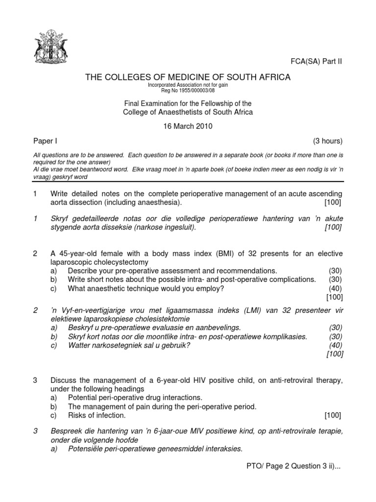 FCA (SA) - Part - II - Past - Papers 7 | PDF | Medicine | Clinical Medicine