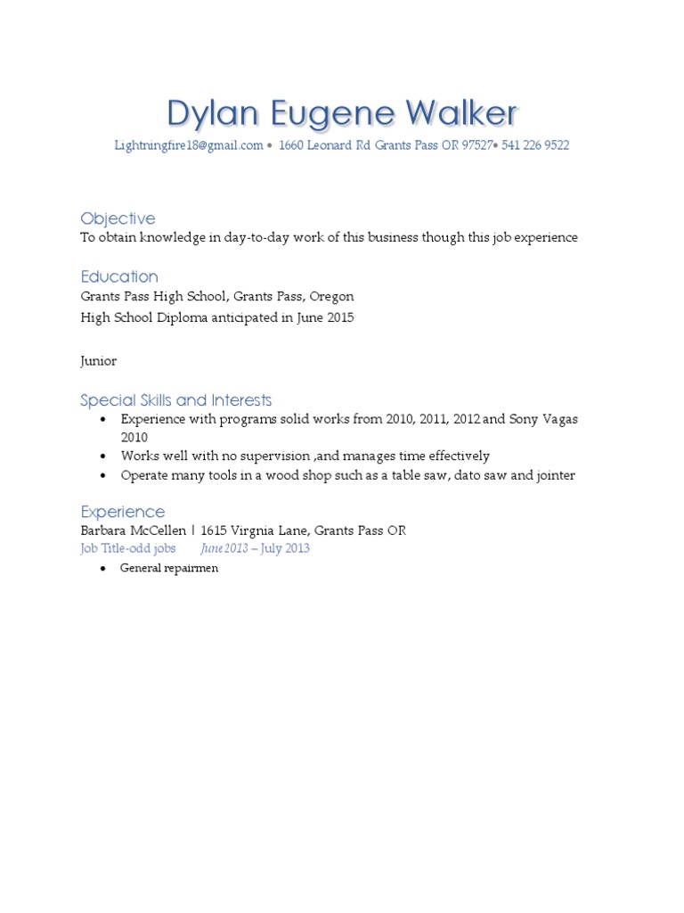 Dylan Walker's Resume and Skills Summary | PDF | Career & Growth