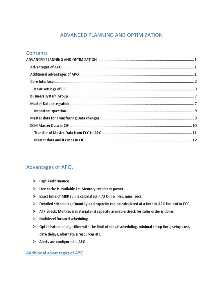 Advanced Planning and Optimization | PDF | Program Optimization ...