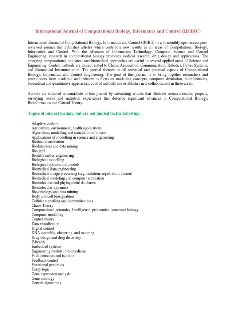 International Journal of Computational Biology, Informatics and Control ...