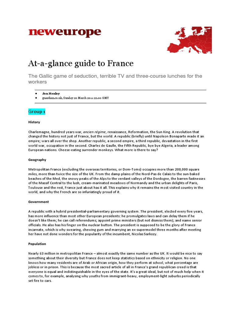 At A Glance Guide To France TEFL Reading Text | PDF | France | Politics ...