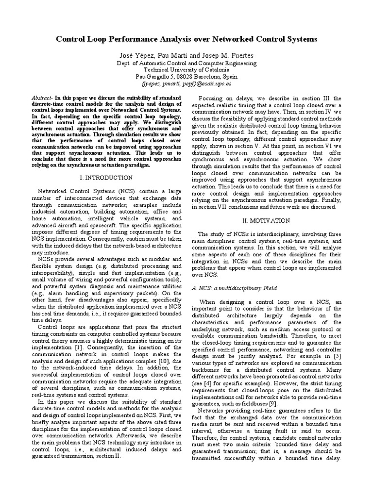 Control Loop Performance Analysis Over Networked Control Systems | PDF ...