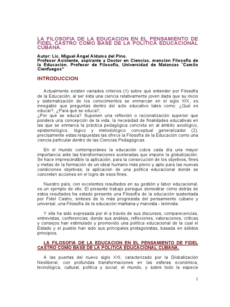 Filosofia Fidel Castro en La Educacion | PDF | Fidel Castro | Cuba