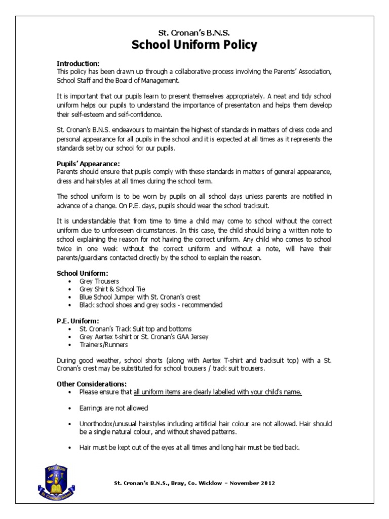 School Uniform Policy | PDF | Suit (Clothing) | Uniforms