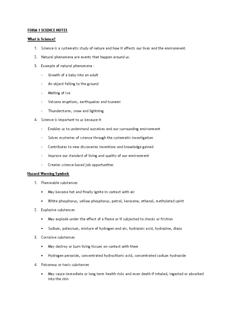 Form 1 Science Notes Overview | PDF | Human Body | Metals