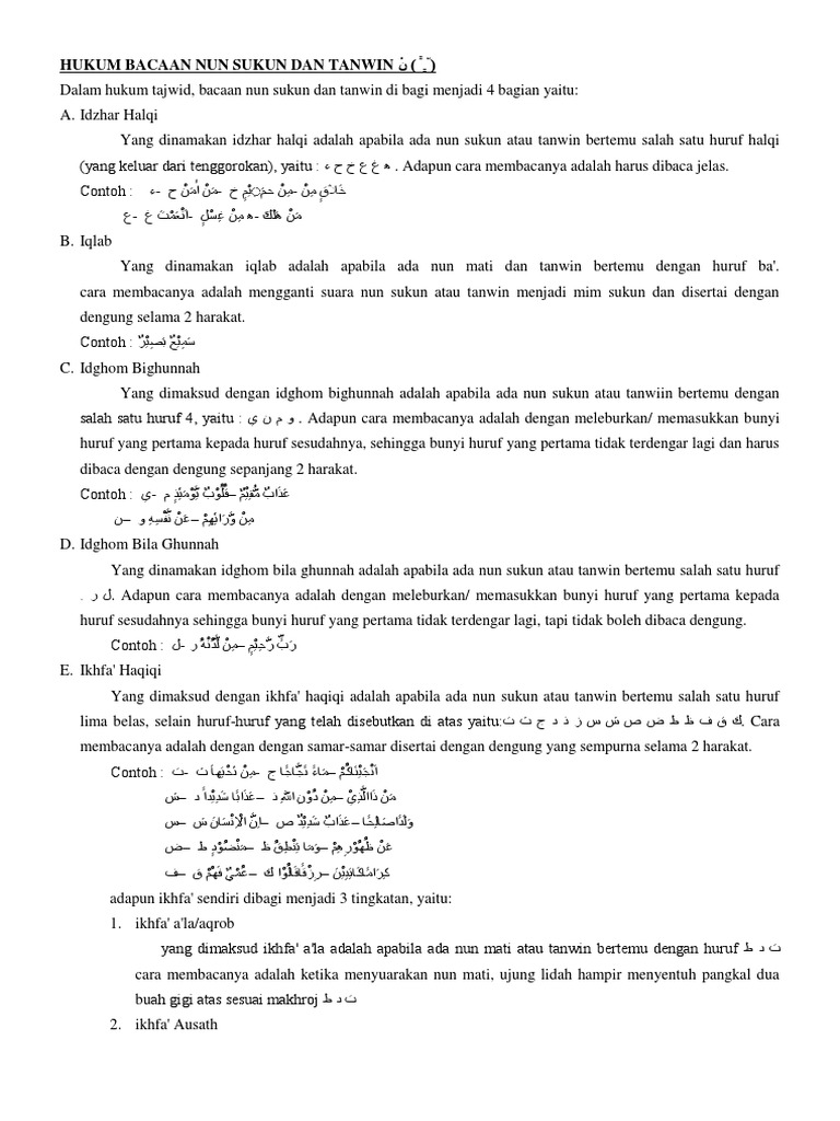 HUKUM BACAAN NUN SUKUN DAN TANWIN نْ | PDF