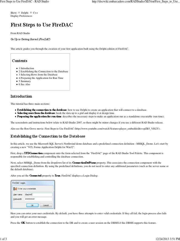 First Steps To Use FireDAC - RAD Studio | PDF | Sql | Databases