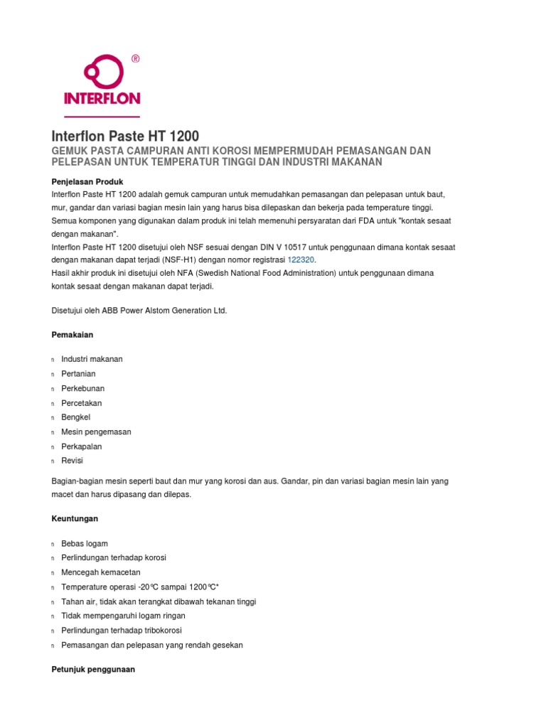 TDS Interflon Paste HT1200 | PDF