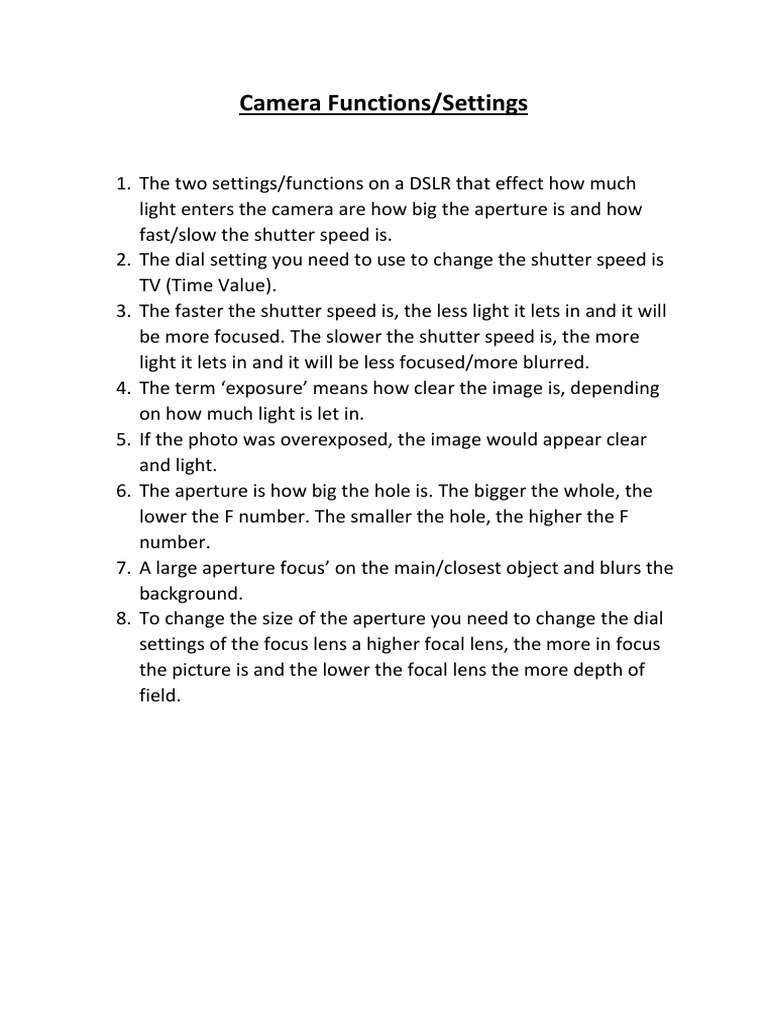 Camera Functions | PDF | Computers