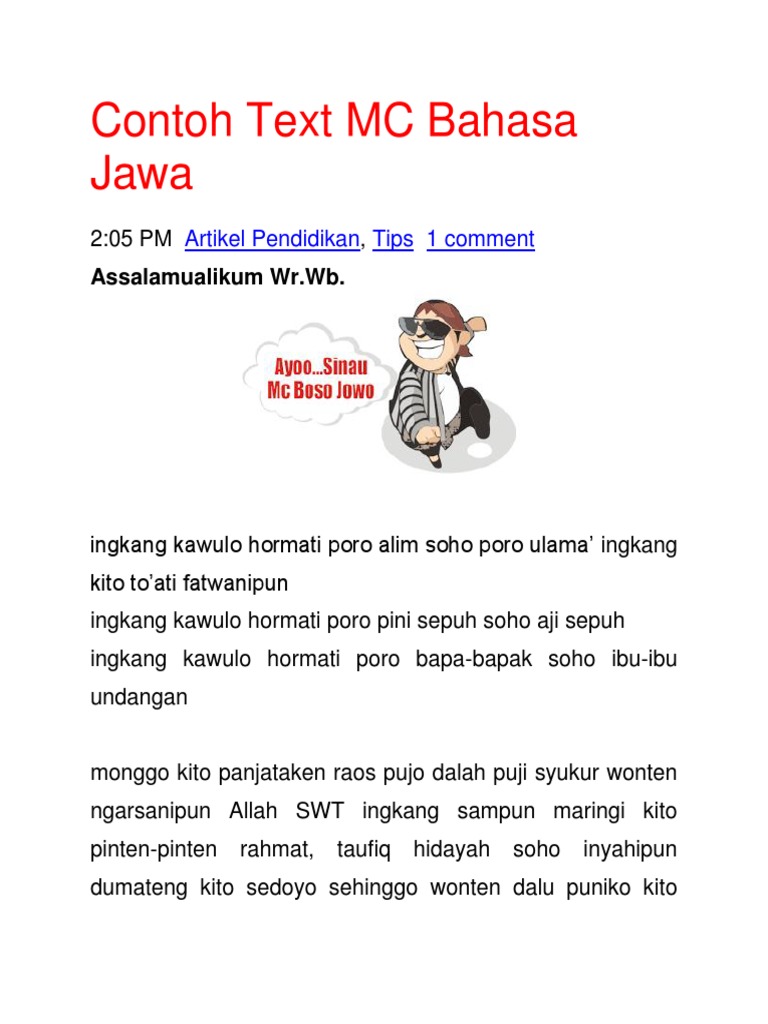 Contoh Text MC Bahasa Jawa | PDF