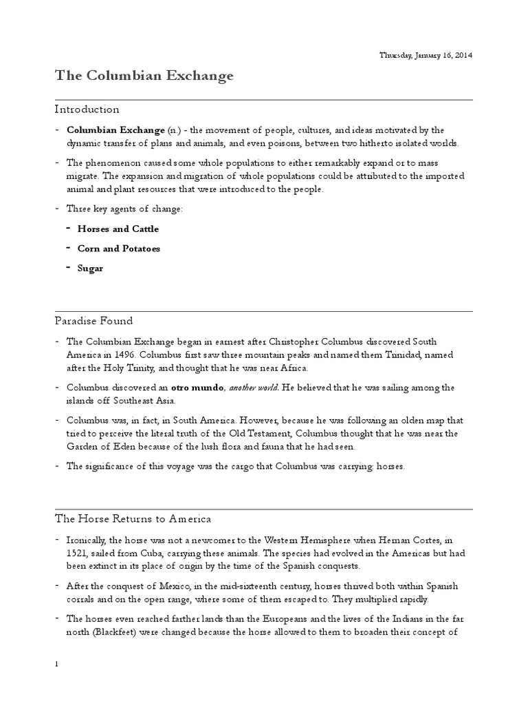 The Columbian Exchange | PDF | Sugarcane | Agriculture