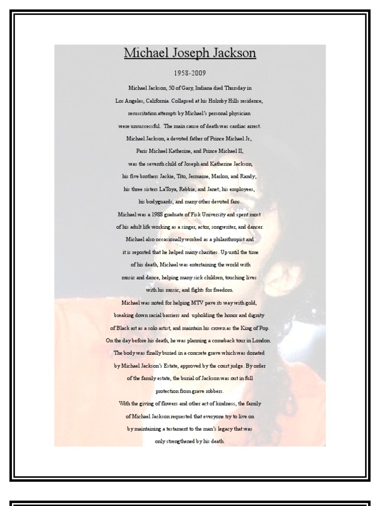 Michael Jackson: Legacy and Death Details | PDF | Michael Jackson ...