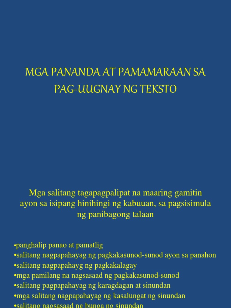 Mga Pananda at Pamamaraan Sa Pag-Uugnay NG Teksto by Jairus Paul | PDF