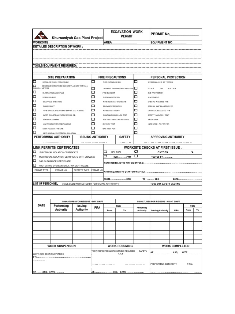 Excavation Work Permit | PDF
