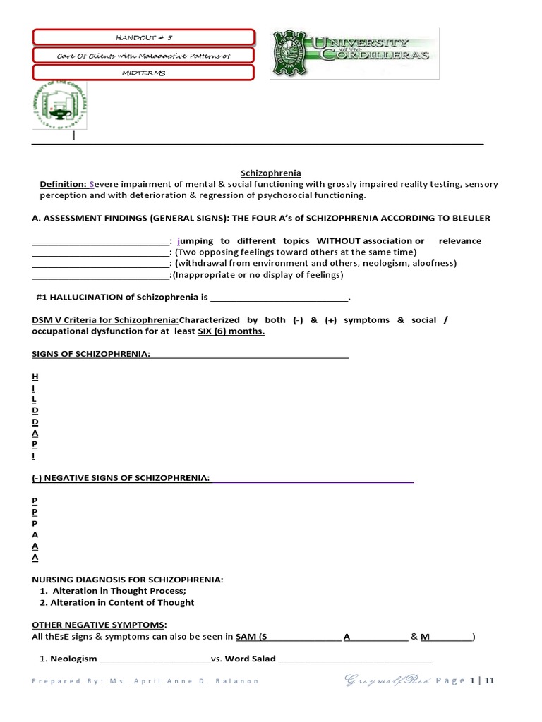 NCM 105 Notes 5 Students | PDF | Schizophrenia | Antipsychotic
