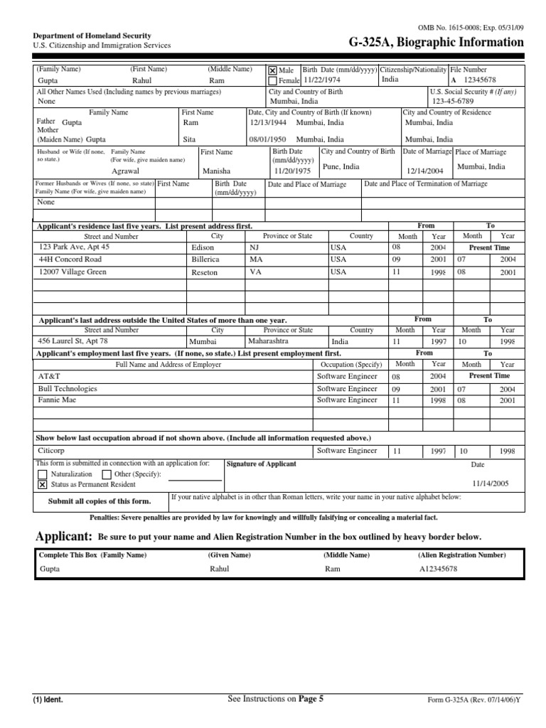 G 325a Sample Biographic Information United States Citizenship And