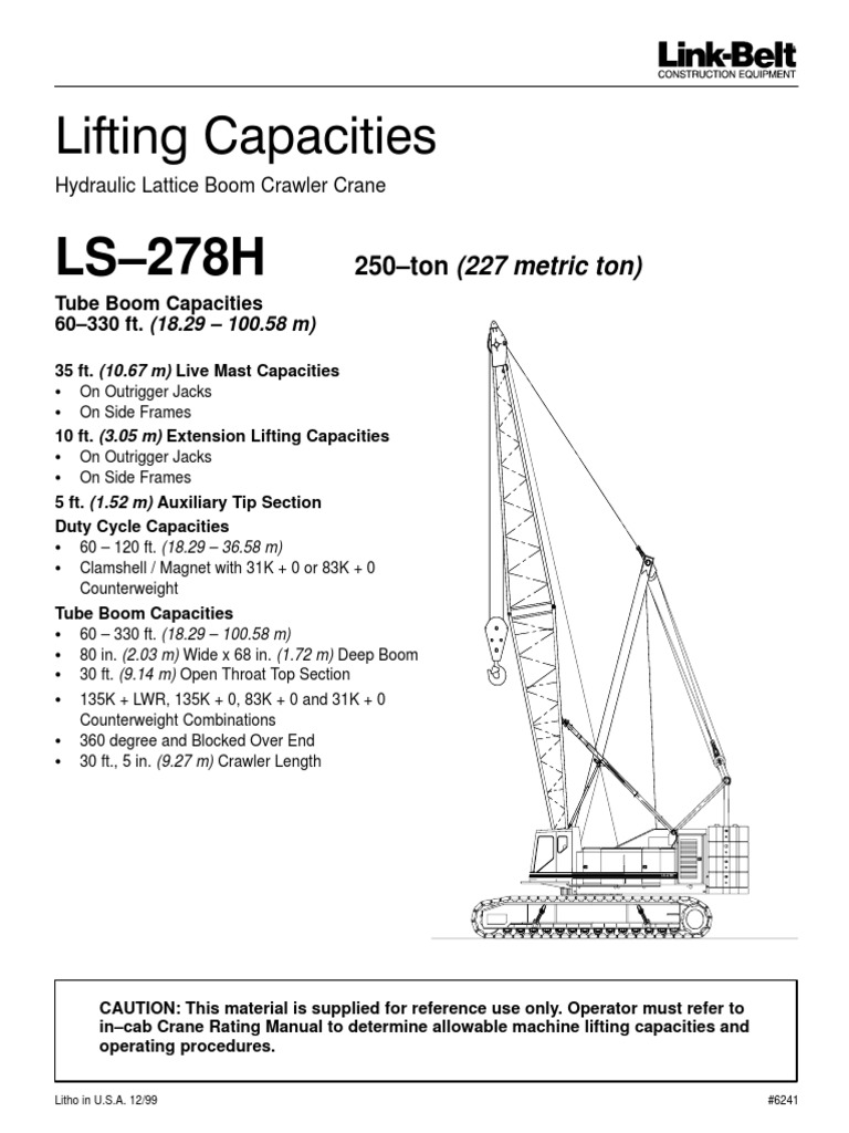 LINKBELT 250 T Load Chart | PDF | Crane (Machine) | Elevator