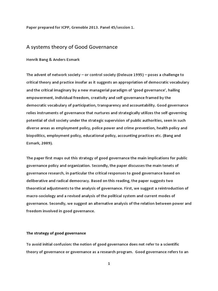 Systems Theory of Good Governance | PDF | Governance | Strategic Management