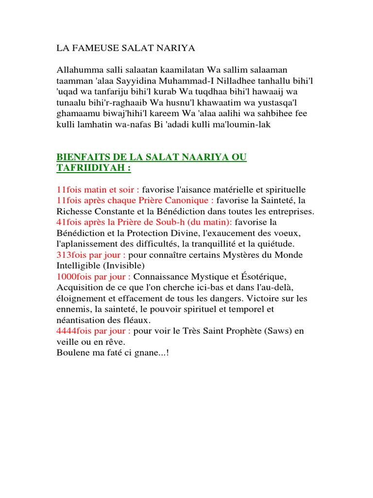 La Fameuse Salat Nariya | PDF | Doctrines et croyances religieuses ...