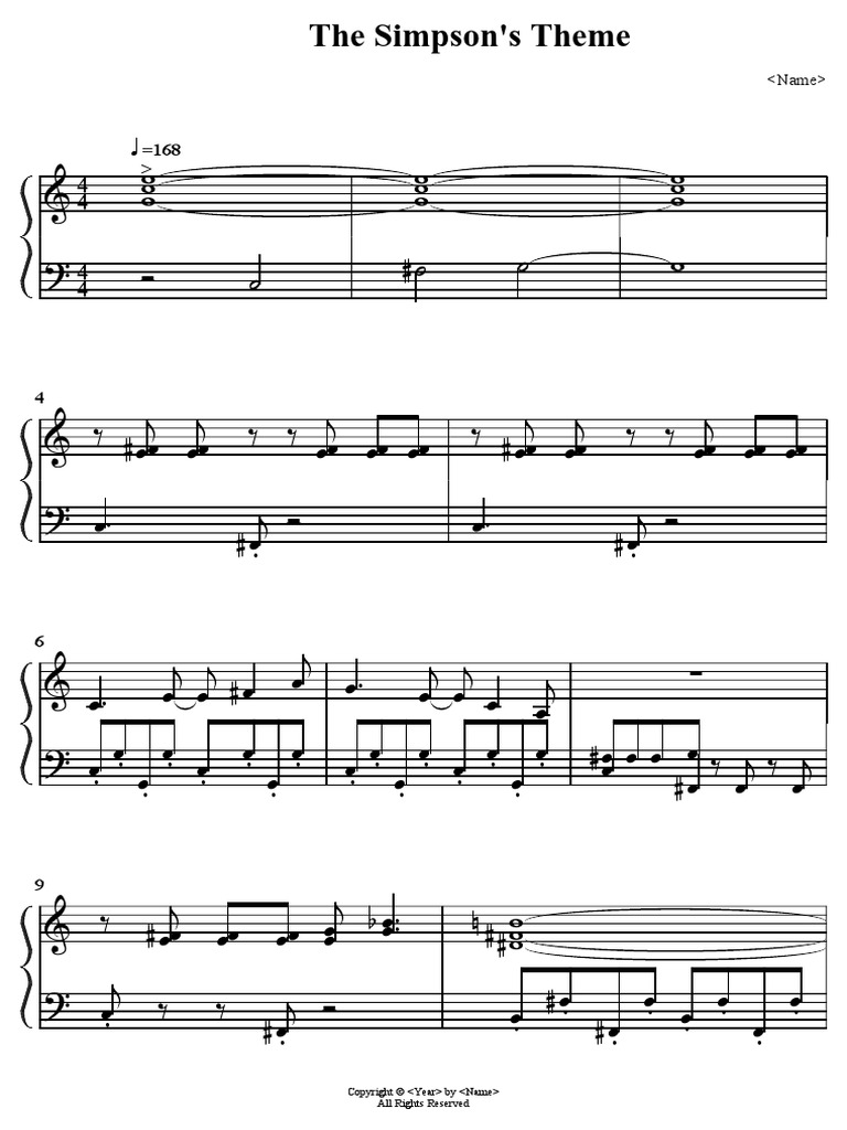 The Simpson's Theme (Piano) (Partitura - Sheet Music - Noten ...