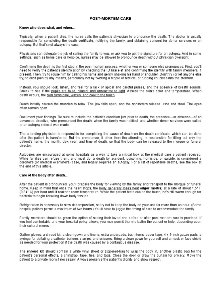 Post-mortem Care | Autopsy | Death