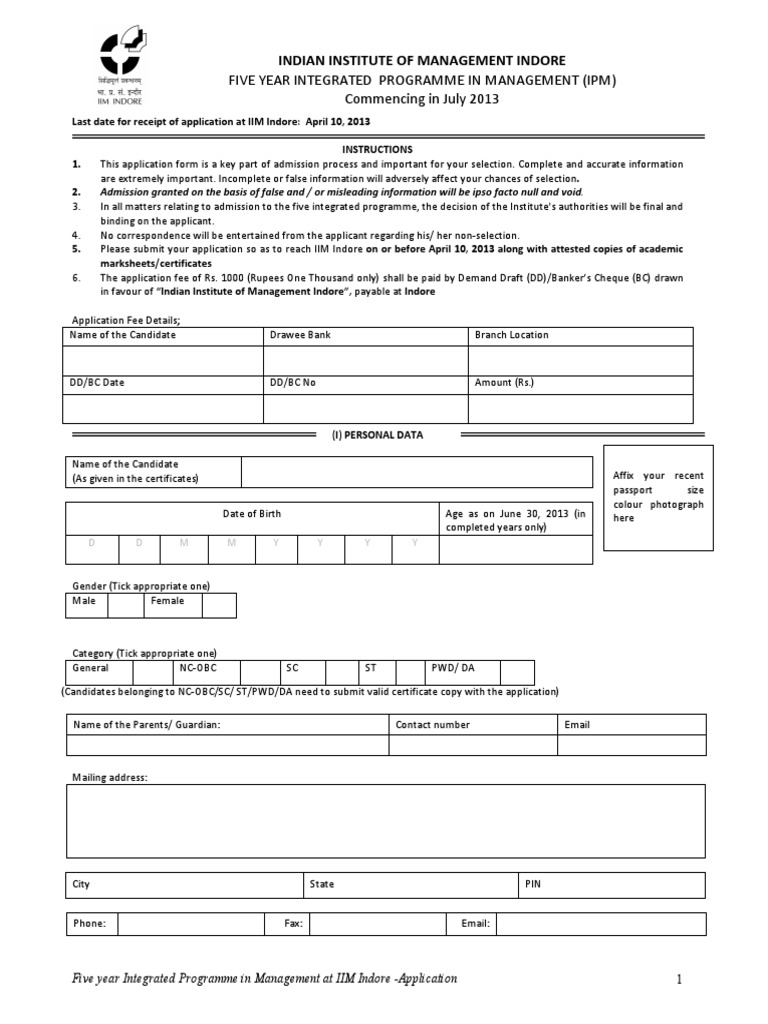 Applicationform IPM 2013 | PDF | Government | Further Education