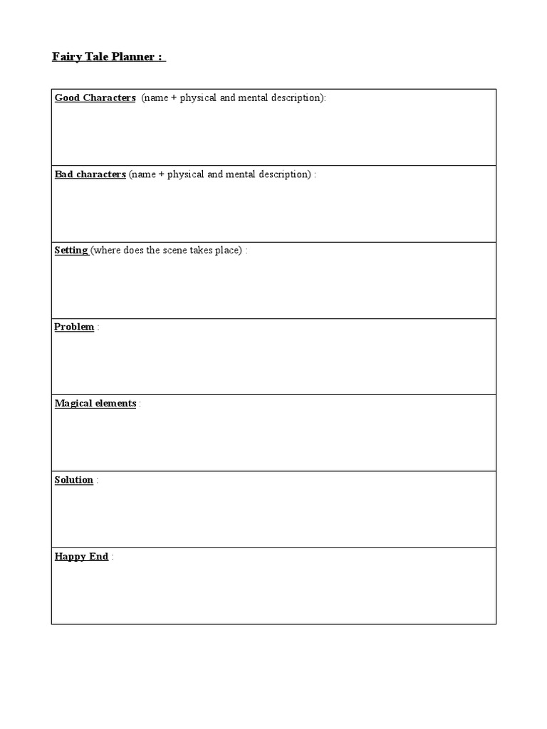 Fairy Tale Story Planning Guide | PDF