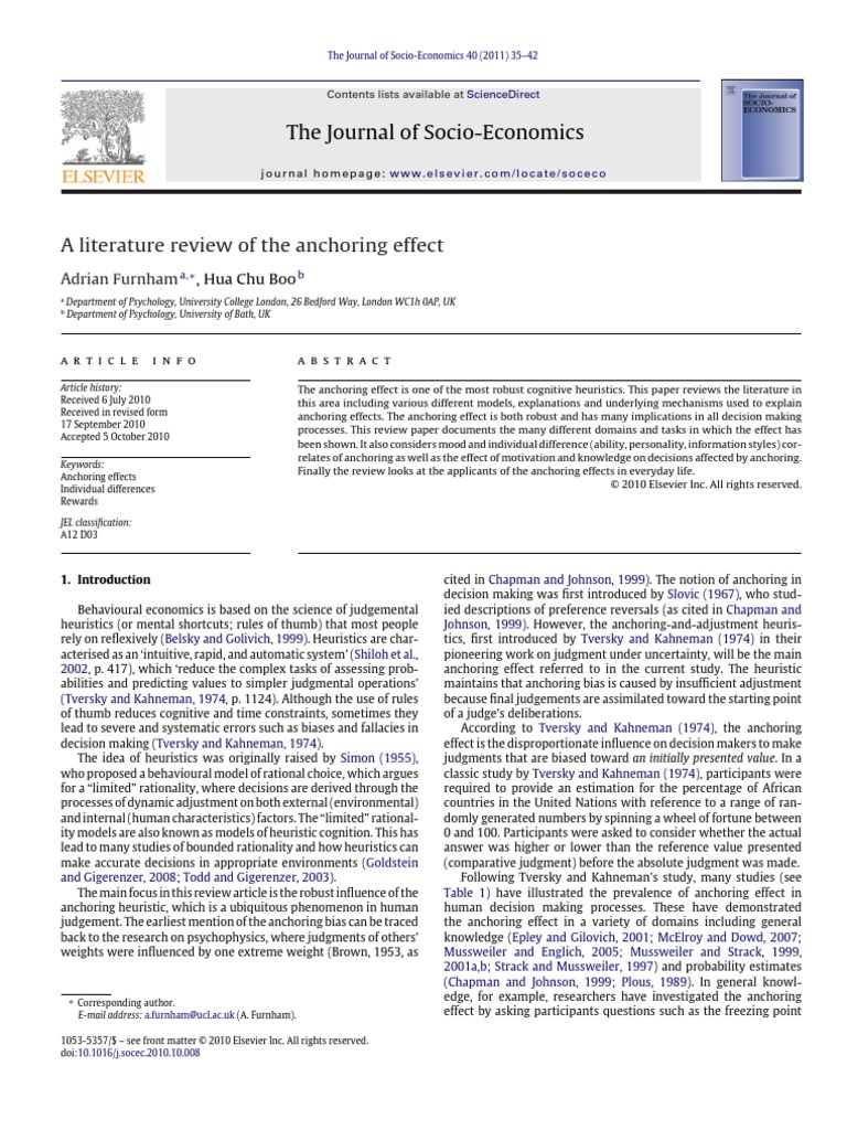 A Literature Review of The Anchoring Effect | PDF | Heuristics In ...