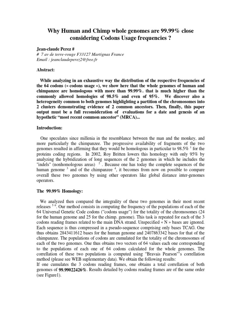 Why Human and Chimp Whole Genomes Are 99.99% Close PDF | PDF