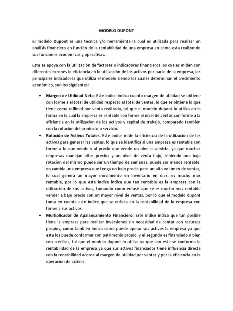 Modelo Dupont | PDF | Balance de pagos | Rentabilidad sobre recursos ...