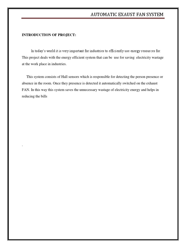 Automatic Exaust Fan System: Introduction of Project | PDF