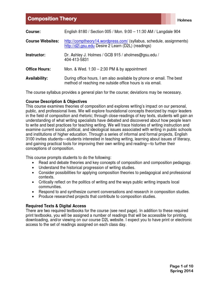 Syllabus English 8180: Composition Theory | PDF | Academic Dishonesty ...