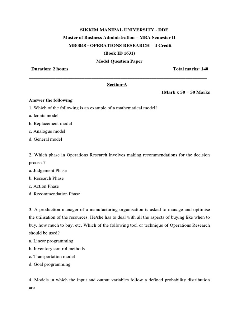Operation Research Question Paper | PDF | Mathematical Optimization | Linear Programming
