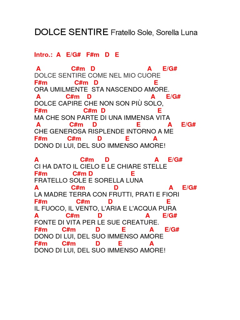 Dolce Sentire Fratello Sole