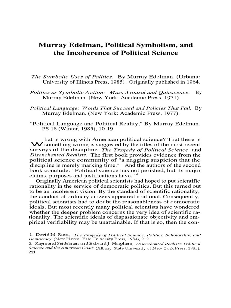 Murray Edelman - Political Symbolism | PDF | Positivism | Reality