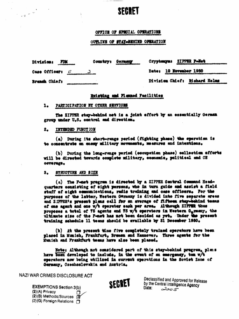 Declassified CIA File - Office of Special Operations- Outline of ...