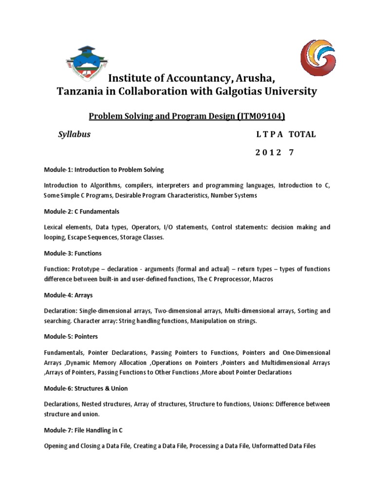 Cpps Syllabus Tanzania Pdf C Programming Language Array Data Structure
