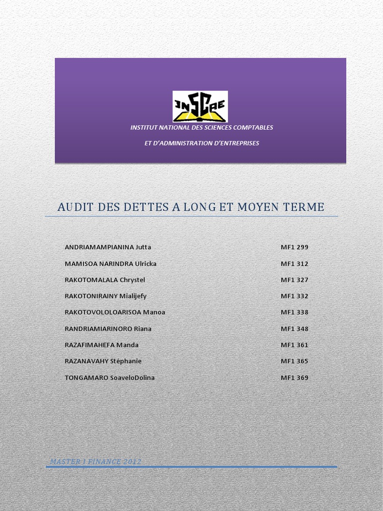 (Audit Avancé) Dettes À LMT | PDF | Obligation (finance) | Prêts