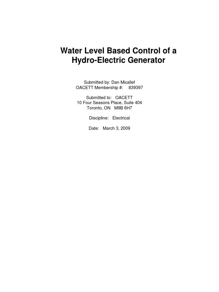 Hydro-Electric Generator Control Report | PDF | Programmable Logic ...