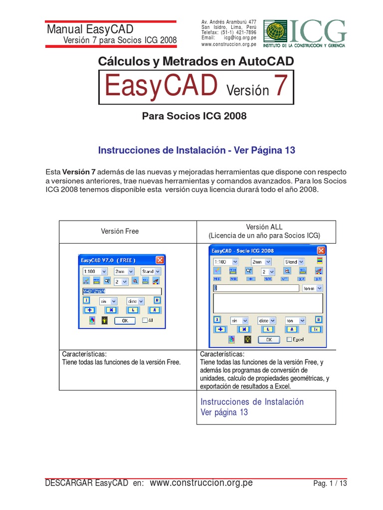Manual EasyCAD 7 para Socios ICG | PDF | Microsoft Excel | Fórmula