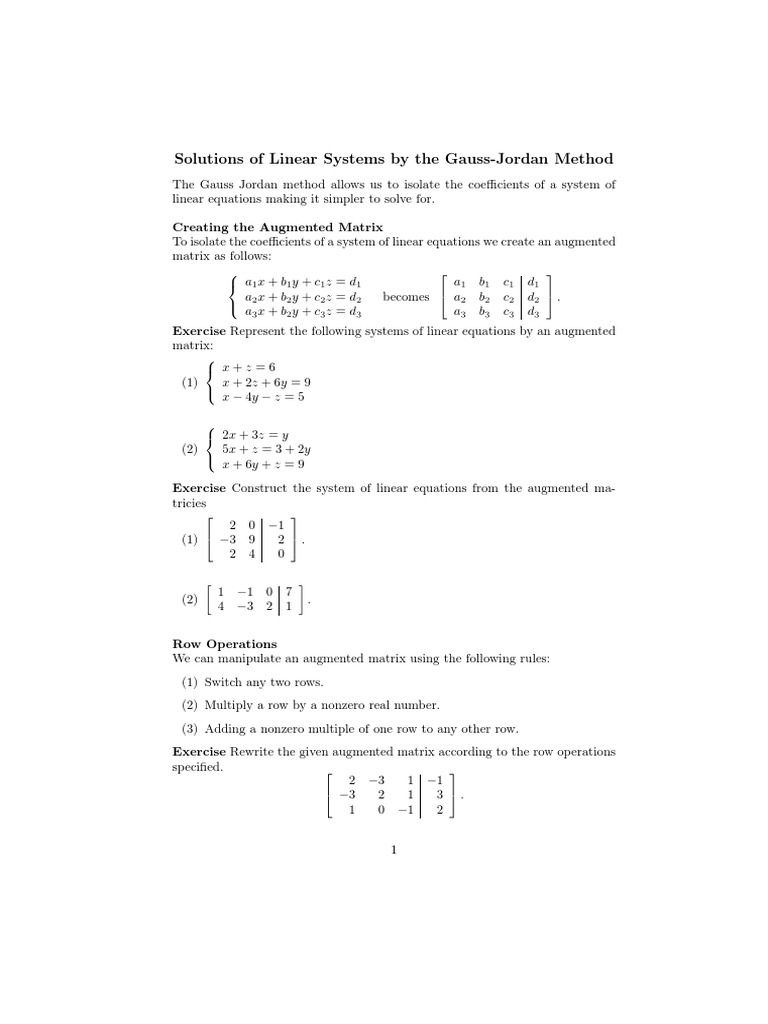 Gauss Jordan Practice | PDF | System Of Linear Equations | Matrix Theory